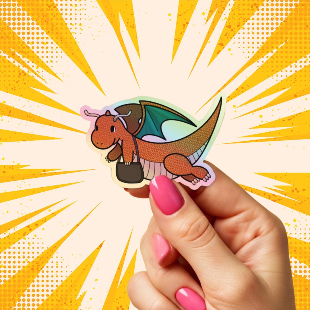 Flying Dragonite Pokemon Sticker | Glossy or Holographic | Hand-drawn ...