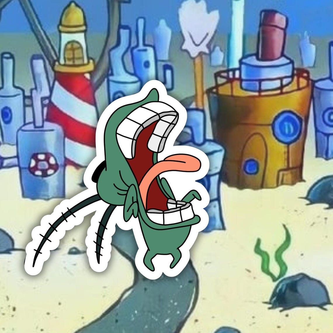 Screaming Plankton Spongebob Meme Sticker | Glossy Finish | Hand-drawn ...