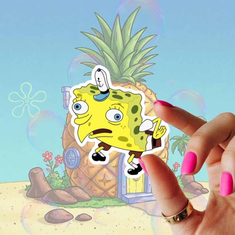 Mocking Spongeob Meme Sticker | Glossy Finish | Hand-drawn | Water ...