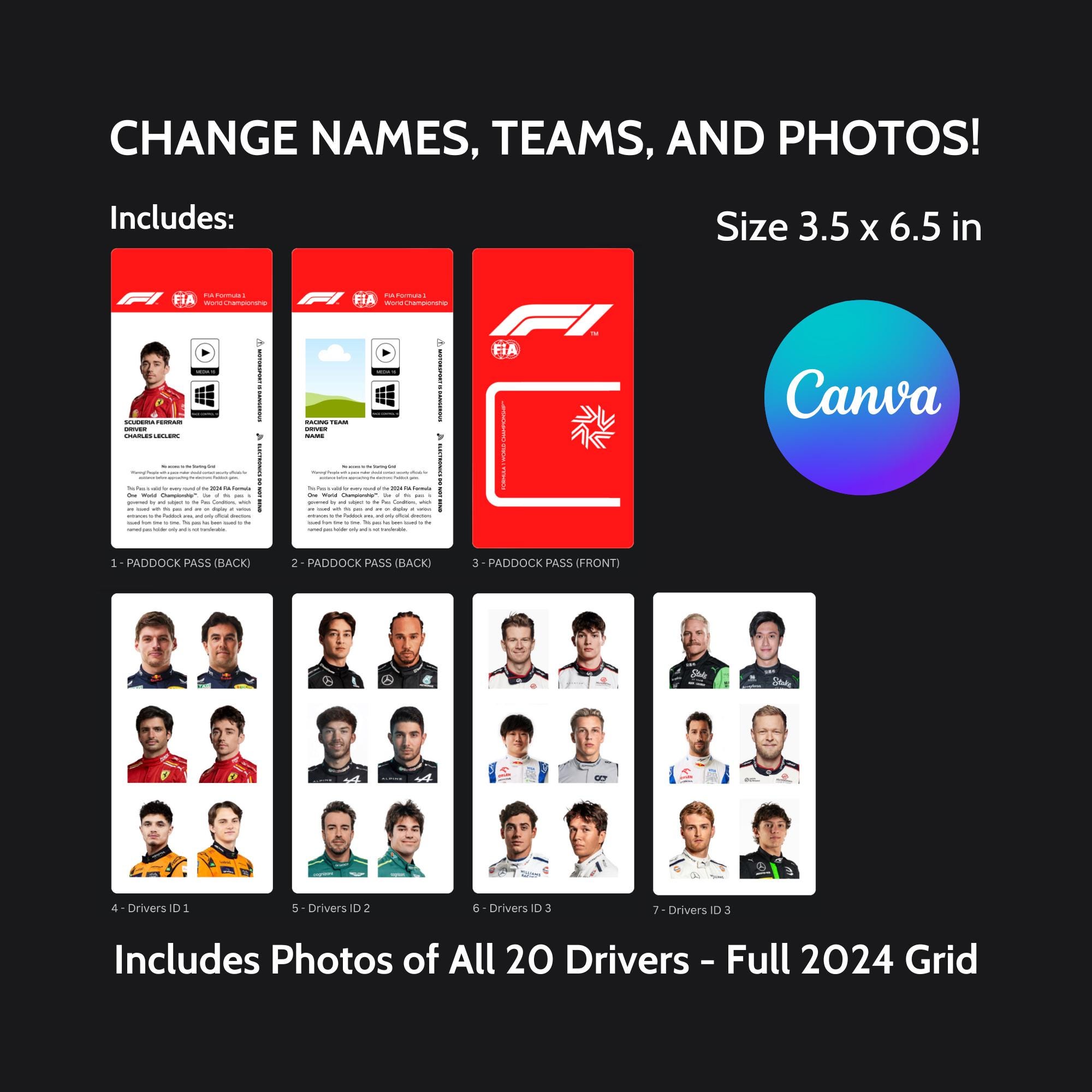 Editable F1 Paddock Pass Double Sided Template - Etsy