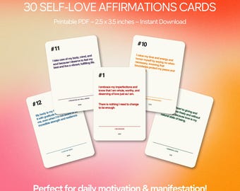 30 Self-love Affirmation Cards Printable PDF 2.5 X 3.5 Inches Instant ...
