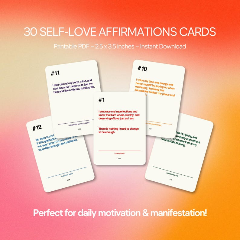 30 Self-love Affirmation Cards Printable PDF 2.5 X 3.5 Inches Instant ...