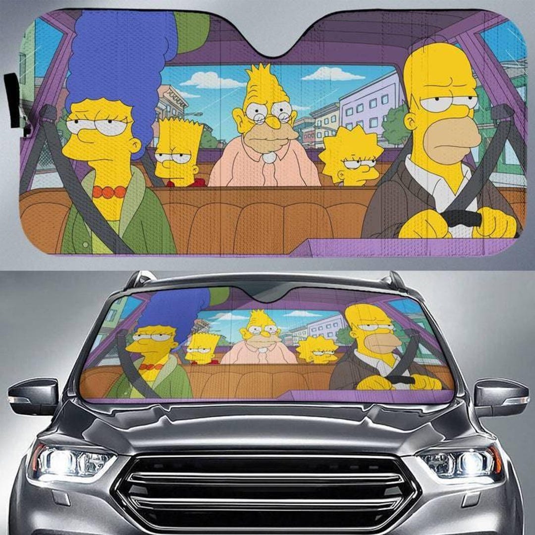 The Simpson Family Car Sun Shade, Simpson Auto Sunshade, Custom Auto ...
