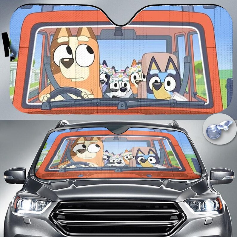 Funny Bluey Family Car Sun Shade, Bluey Auto Sunshade, Custom Auto Sun ...