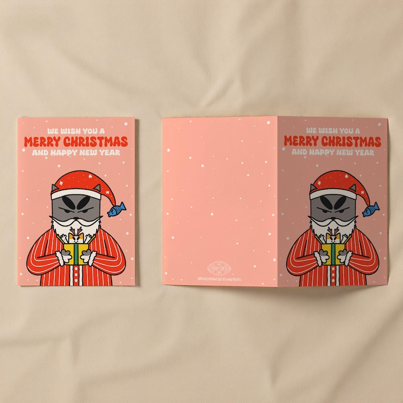 Funny Santa Cat Christmas Card, Holiday Greeting Printable Digital ...