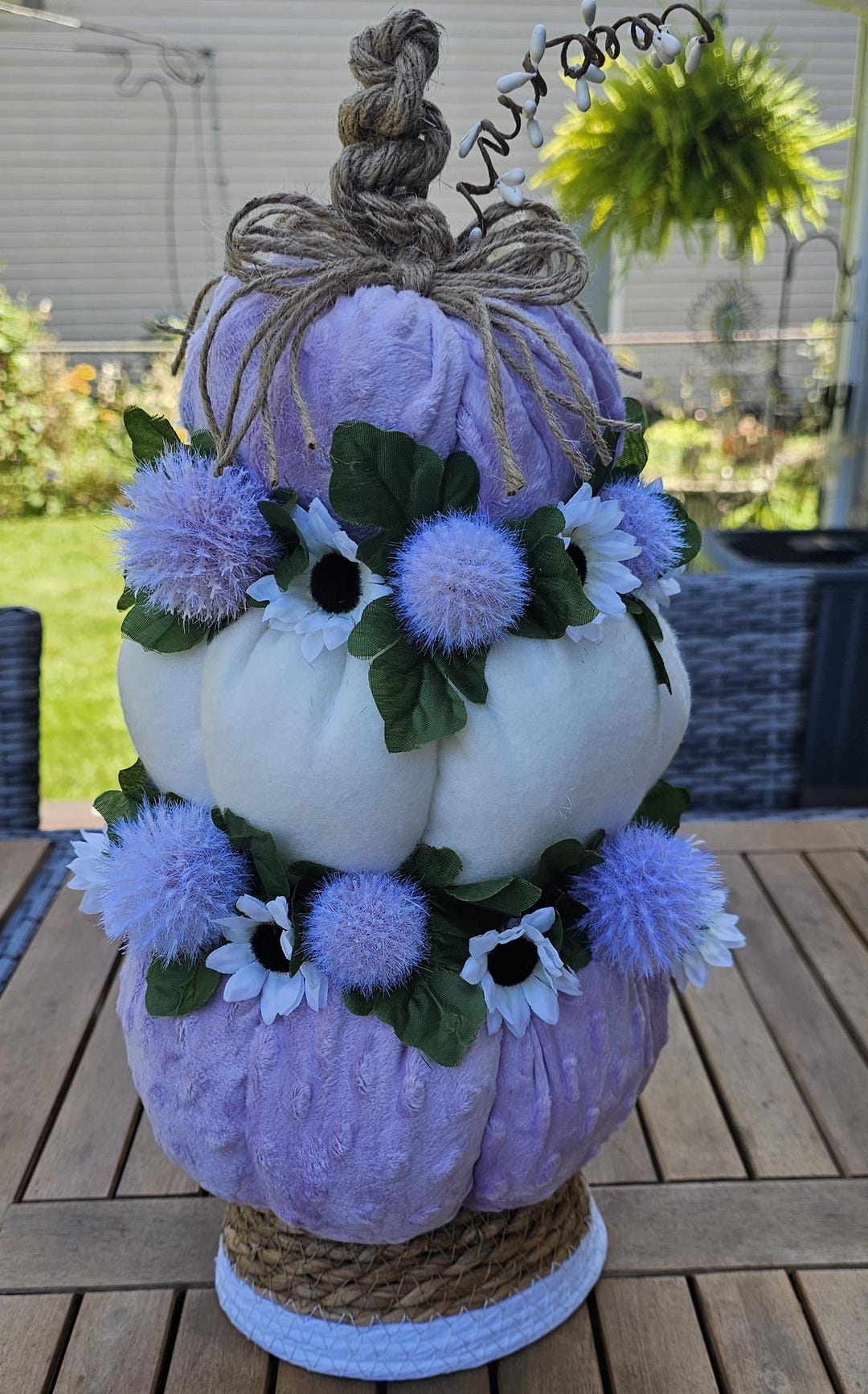 Topiary Purple Flower Triple Pumpkin Fall Halloween Centerpiece Home ...