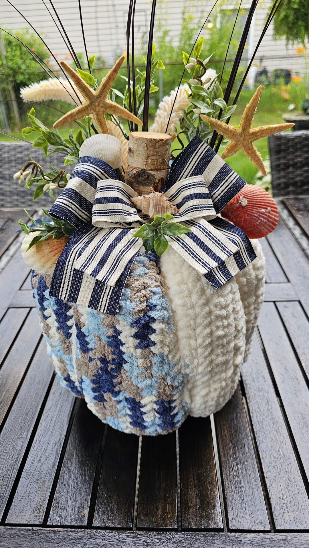Crochet Nautical Blue Beige Sea Shell Ocean Pumpkin Fall Halloween ...
