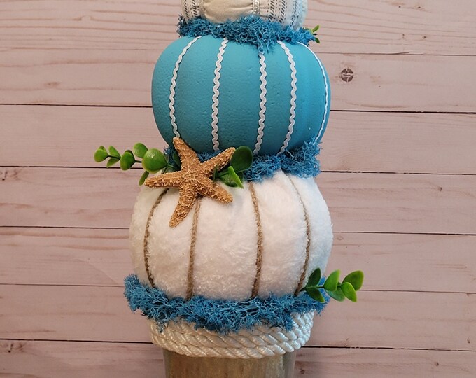 Beachy Star Fish Topiary Tree White Aqua Blue Triple Pumpkin - Etsy