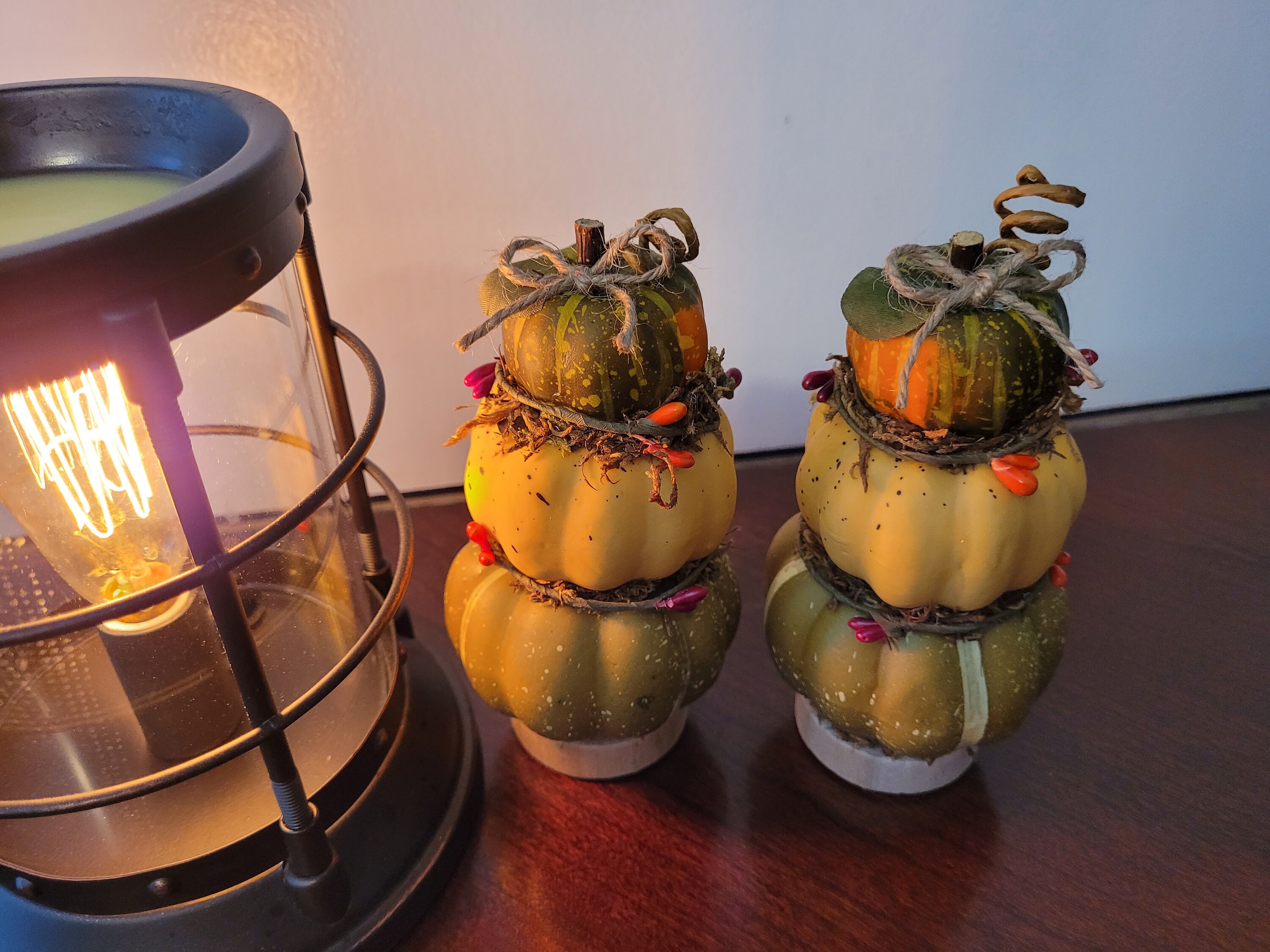 Adorable Topiary Pumpkin Stacked Decorations Green Yellow Orange Indoor ...