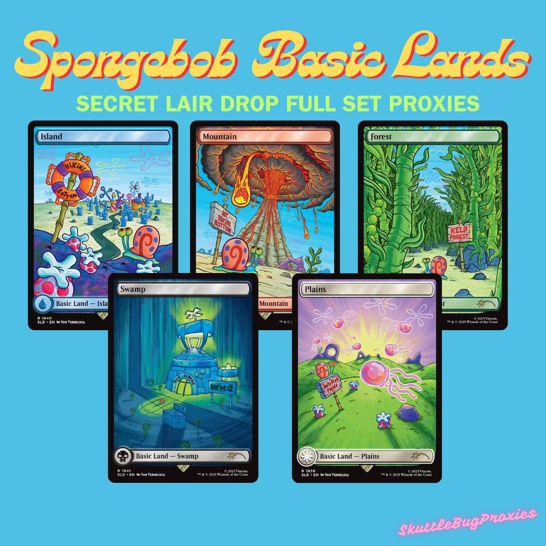 Spongebob Secret Lair Drop Basic Lands FULL SET Magic the Gathering ...
