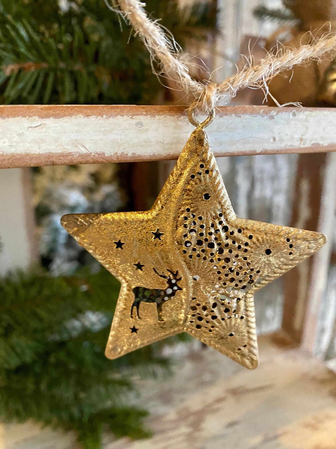 Woodland Deer Star Metal Embossed Garland Stag Sparkling Stars With ...