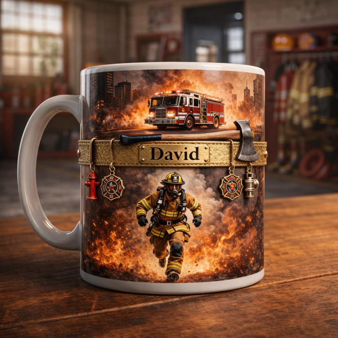 Personalized Firefighter Mug With Name, Fireman Coffee Cup, Fire Truck ...