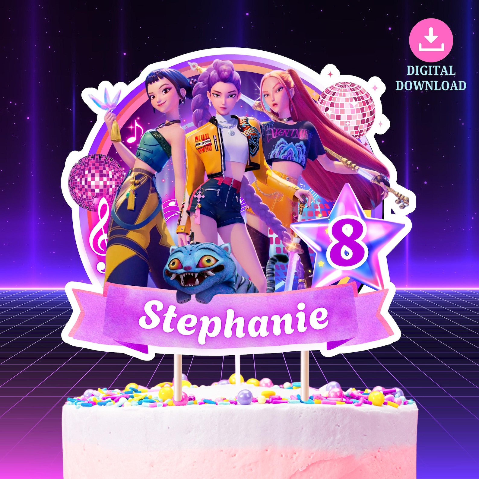 Editable Kpop Demon Hunters Cake Topper, Huntrix Kpop Birthday Toppers ...