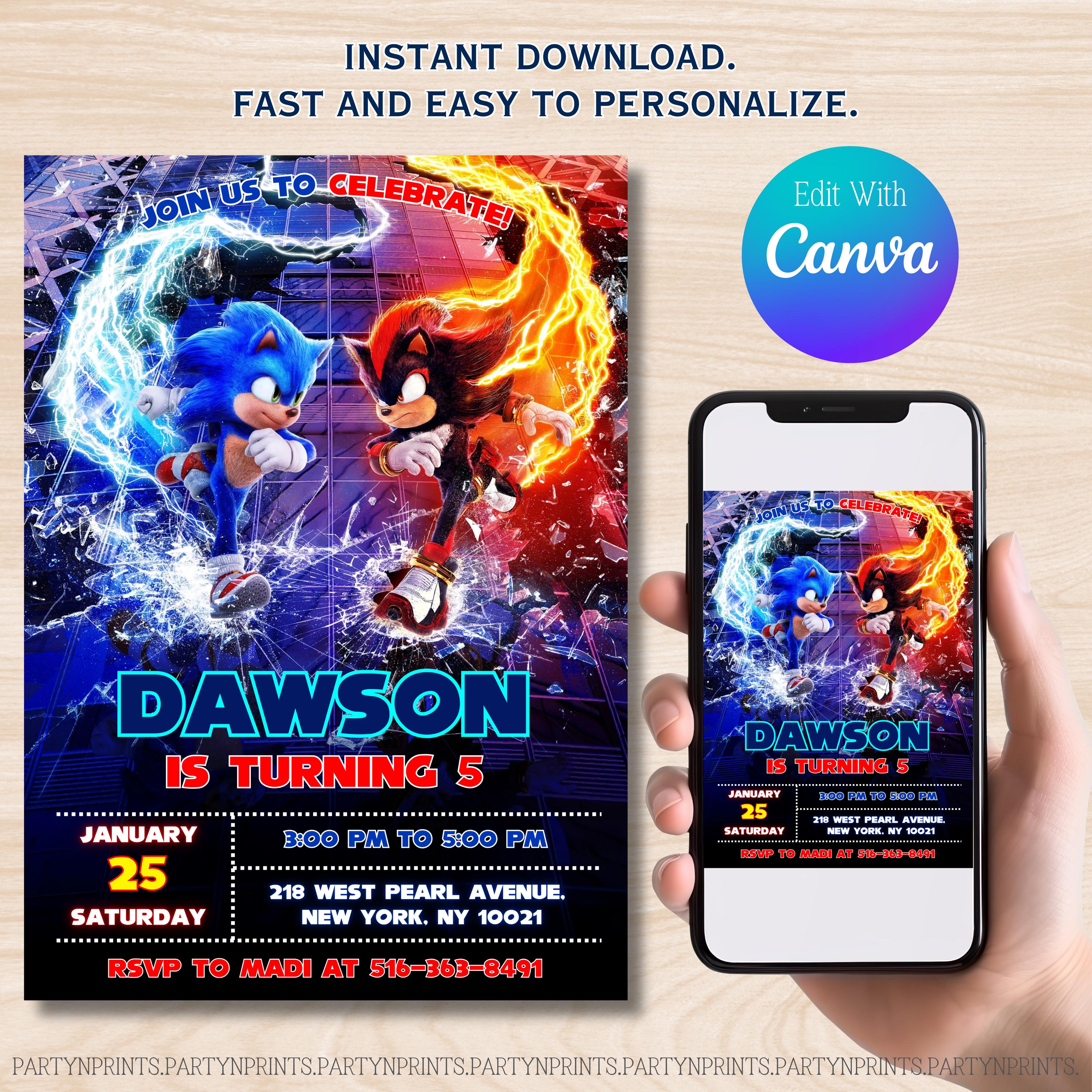 Editable Sonic 3 Invitation,sonic 3 Birthday Template,sonic Birthday ...
