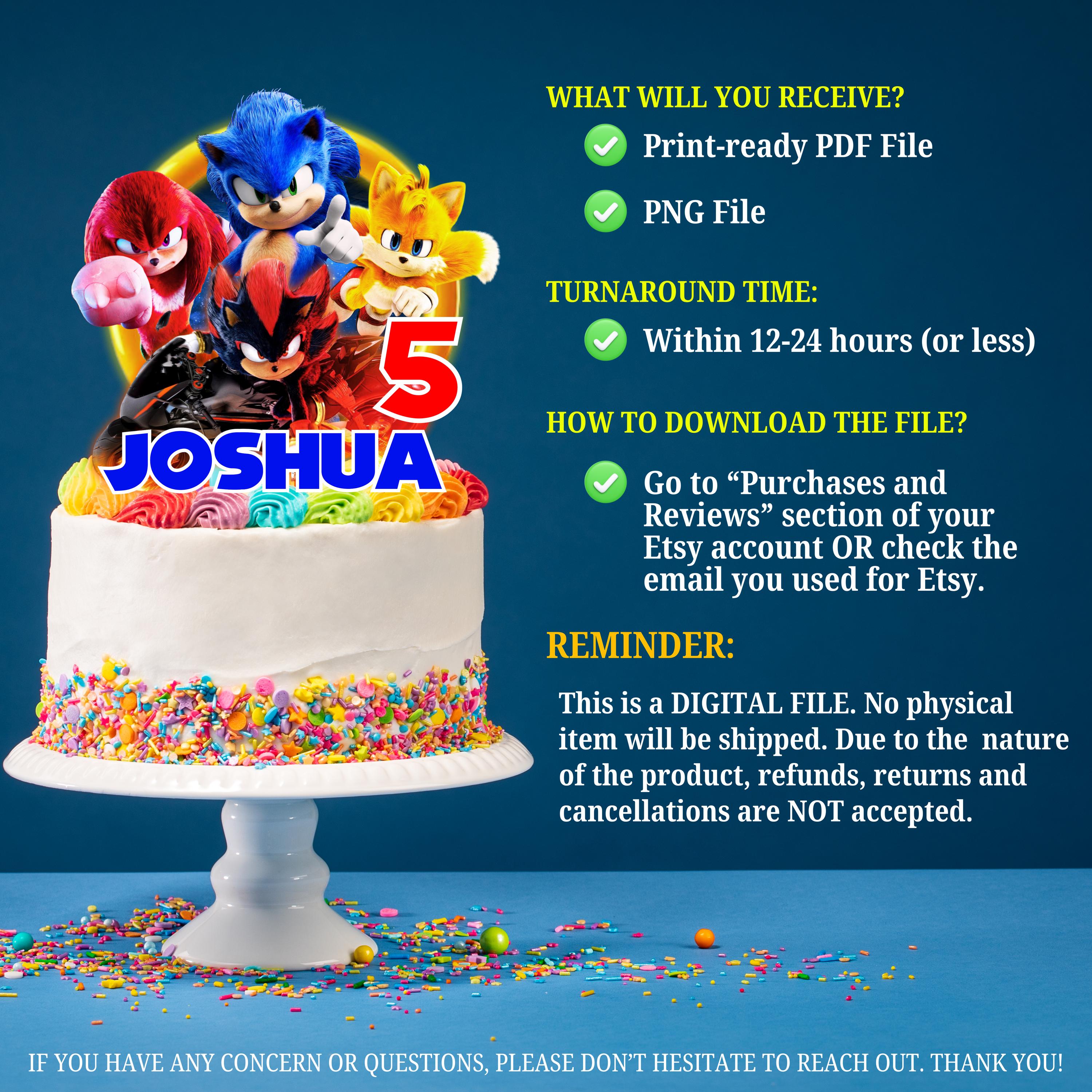 Personalized Sonic 3 Birthday Cake Topper, Custom Sonic Cake Topper ...