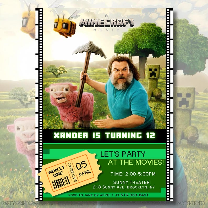Editable Minecraft Movie Ticket Birthday Party Invitation, Minecraft ...