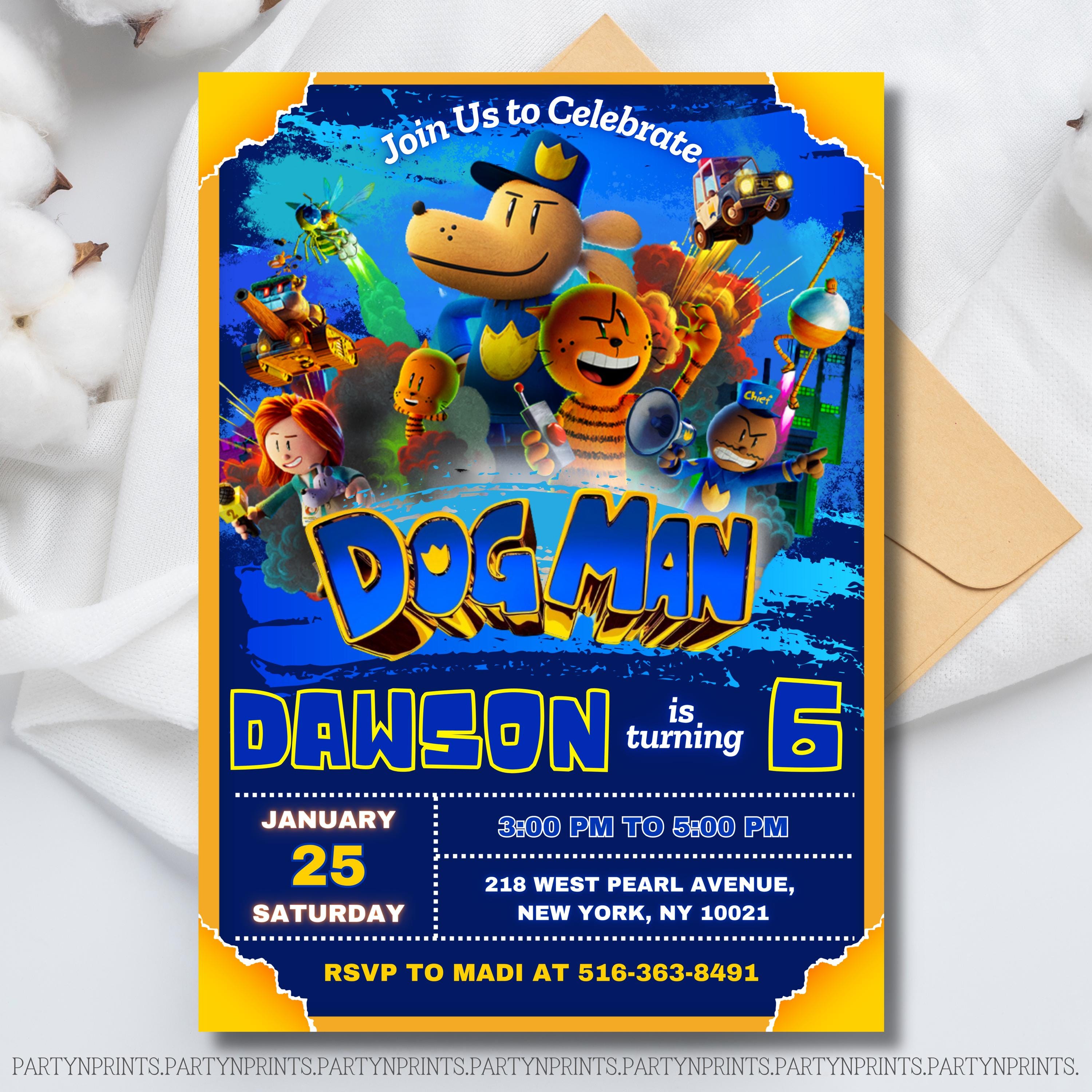 Editable Dog Man Birthday Invitation, Dog Man Invitation, Editable Kids ...