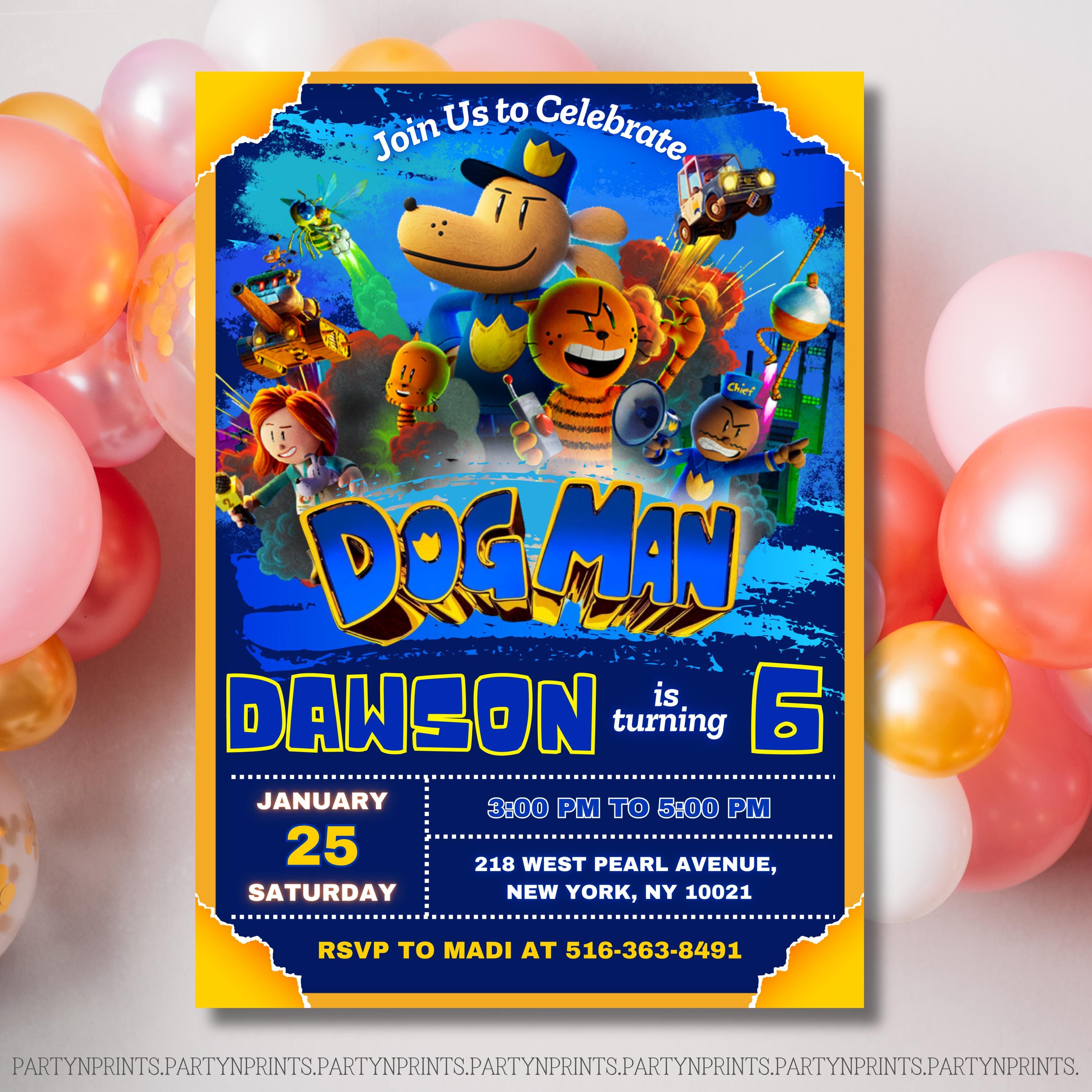 Editable Dog Man Birthday Invitation, Dog Man Invitation, Editable Kids ...