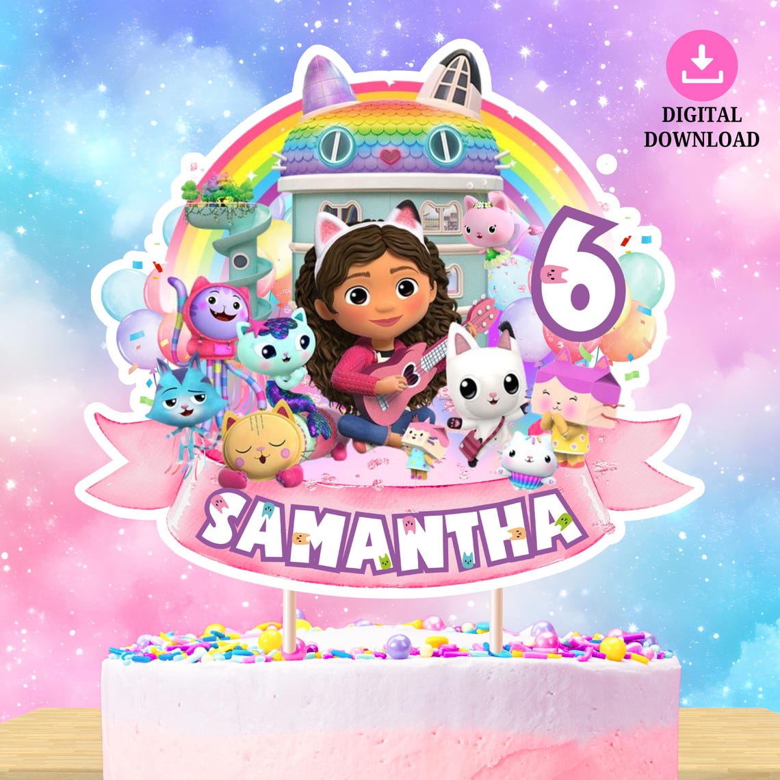 Editable Gabby's Dollhouse Birthday Cake Topper, Gabby Dollhouse Cake ...
