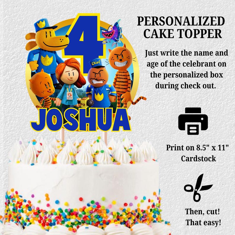 Personalized Dog Man Birthday Cake Topper, Custom Dog Man Cake Topper ...