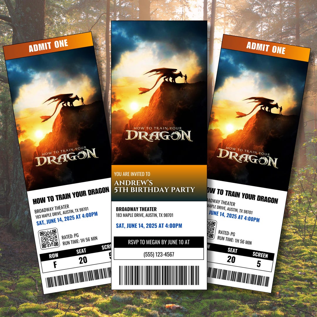 Editable How to Train Your Dragon Movie Ticket Invitation, Dragon Movie ...