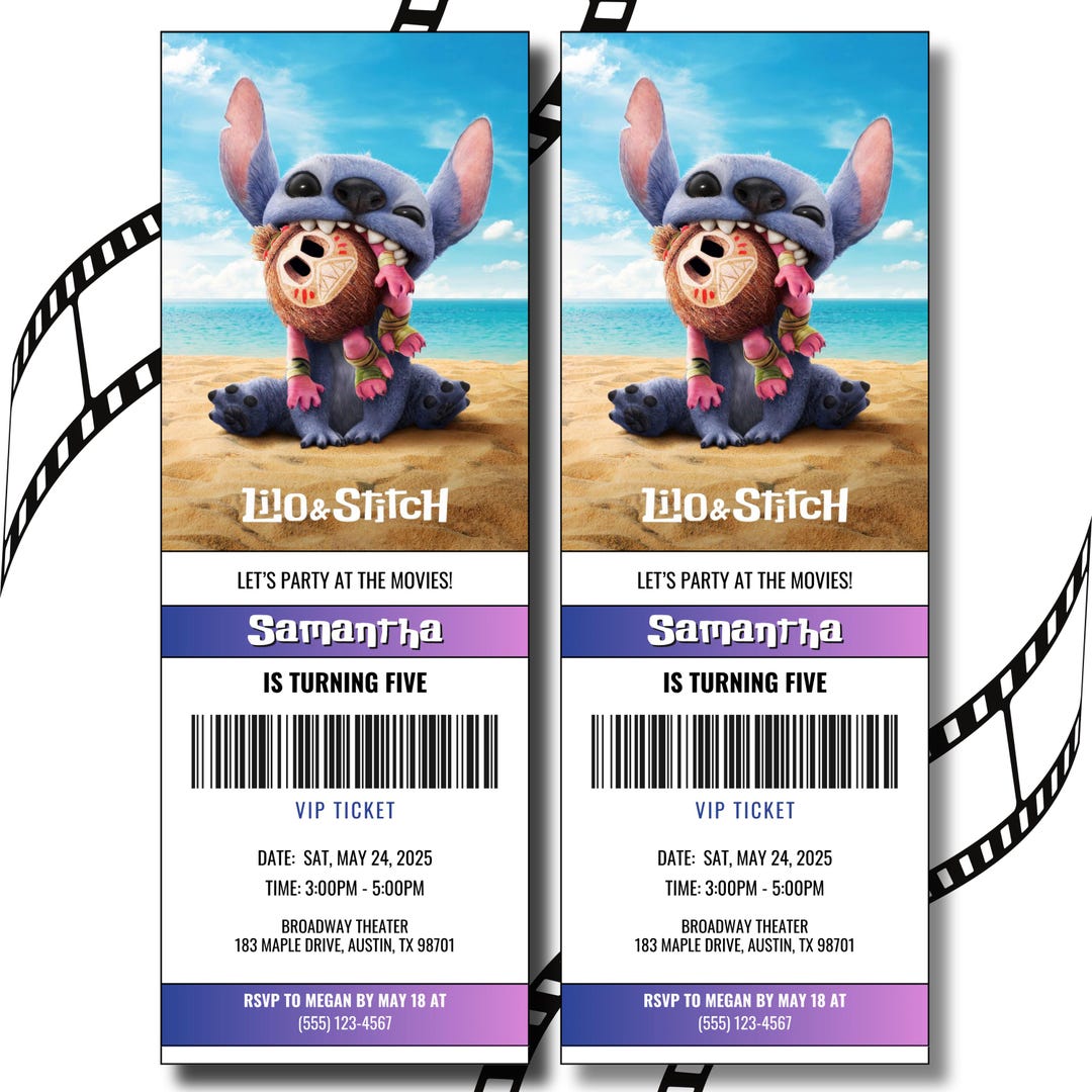 Editable Lilo and Stitch Movie Ticket Birthday Party Invitation, Stitch ...