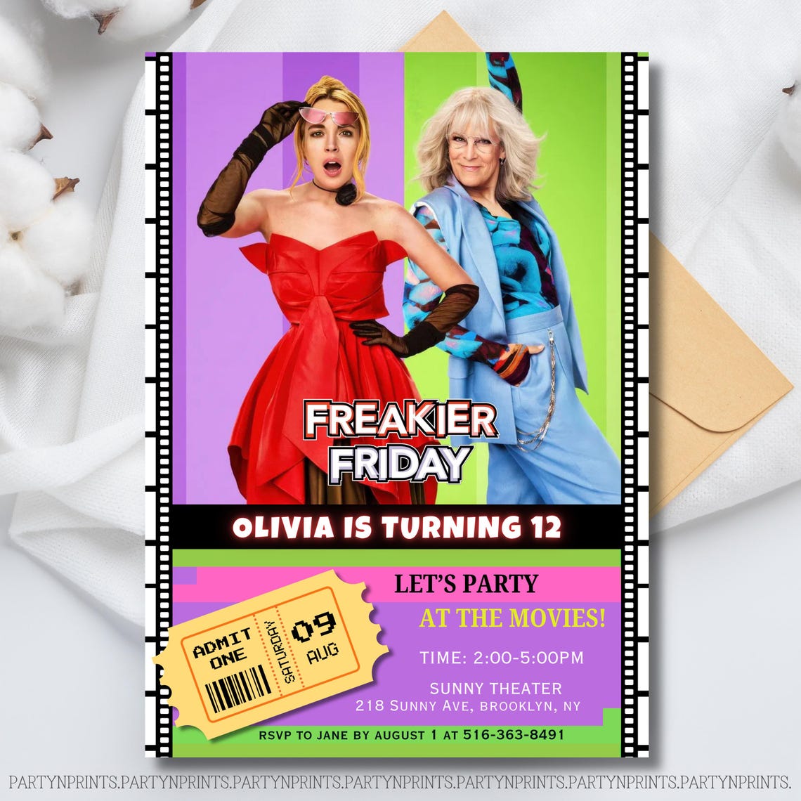Editable Freakier Friday Movie Ticket Birthday Party Invitation ...