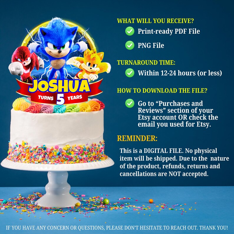 Personalized Sonic Birthday Cake Topper, Custom Sonic Cake Topper ...