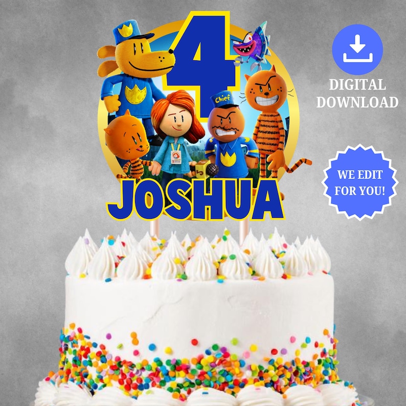 Personalized Dog Man Birthday Cake Topper, Custom Dog Man Cake Topper ...