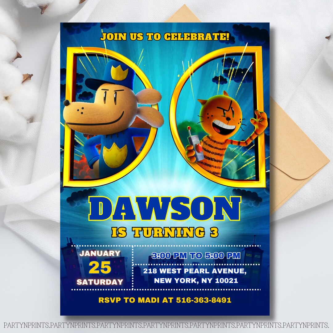 Editable Dog Man Birthday Invitation, Dog Man Invitation, Editable Kids ...