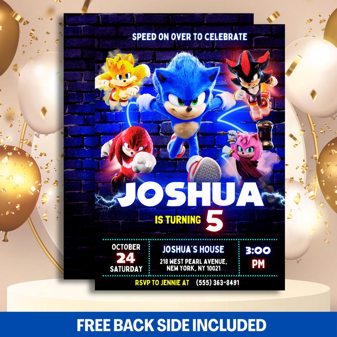 Editable Sonic the Hedgehog Invitation, Sonic 3 Birthday Template ...