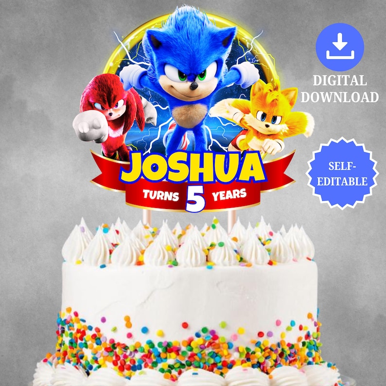 Editable Sonic Birthday Cake Topper, Custom Sonic Cake Topper, Sonic ...
