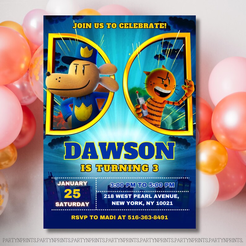 Editable Dog Man Birthday Invitation, Dog Man Invitation, Editable Kids ...