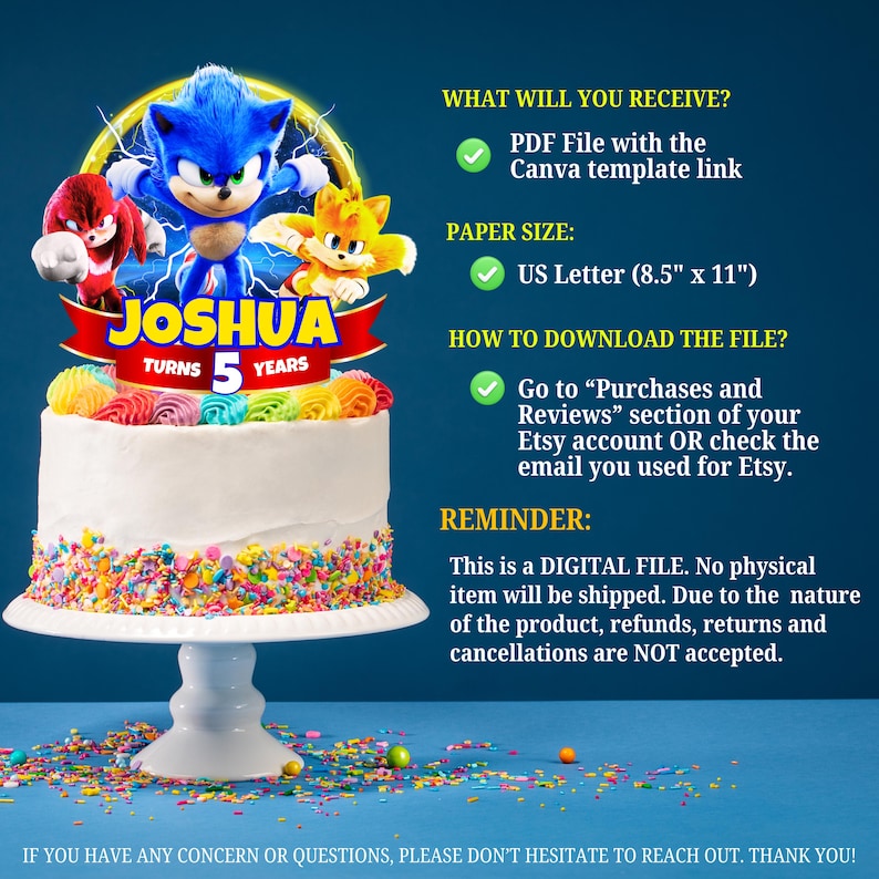 Editable Sonic Birthday Cake Topper, Custom Sonic Cake Topper, Sonic ...