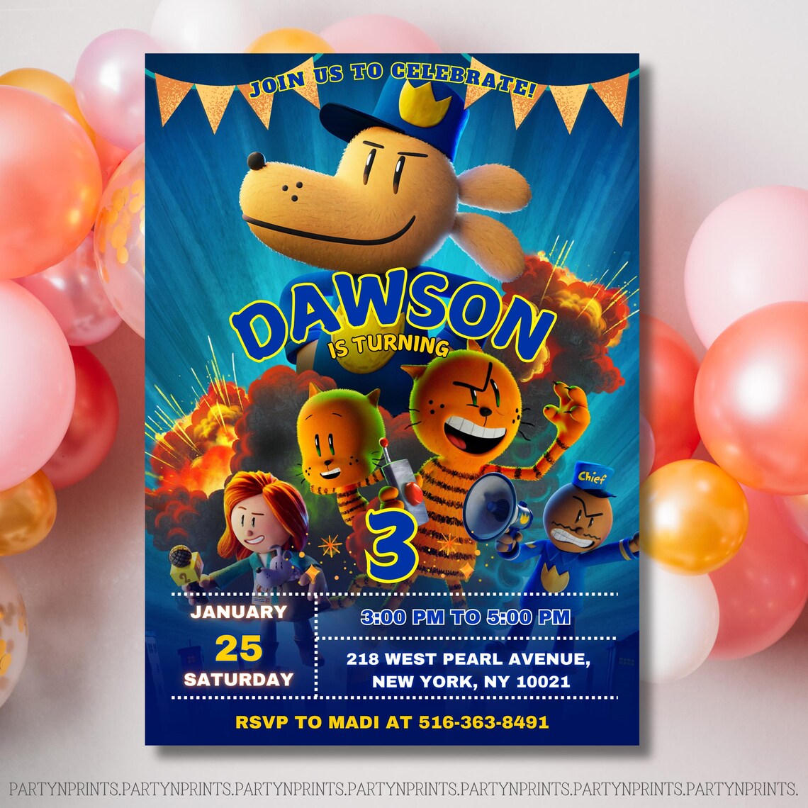 Editable Dog Man Birthday Invitation, Dog Man Invitation, Editable Kids ...