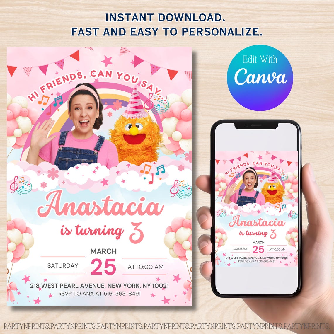 Editable Ms Rachel Birthday Invitation, Ms Rachel Party Invite Template ...