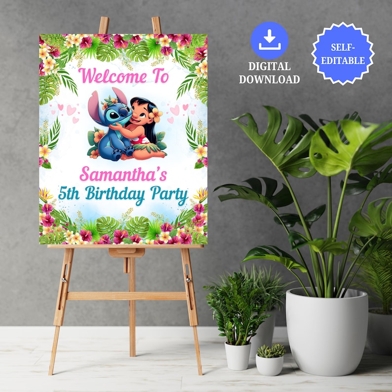 Editable Lilo Stitch Birthday Party Welcome Sign, Stitch Welcome Sign ...