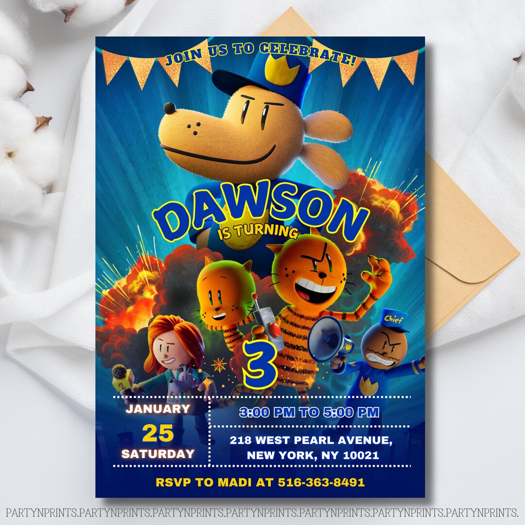 Editable Dog Man Birthday Invitation, Dog Man Invitation, Editable Kids ...