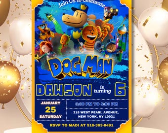 Editable Dog Man Birthday Invitation, Editable Kids Birthday Invitation ...