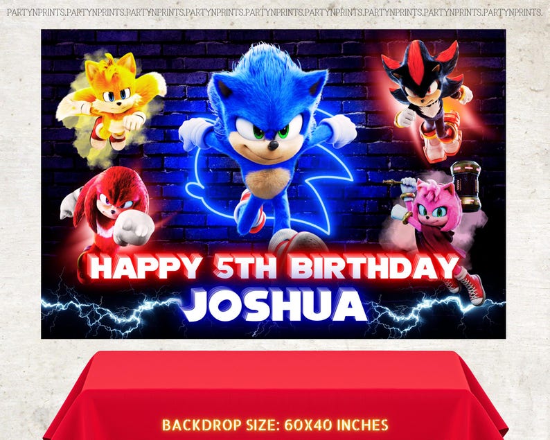 Sonic 3 Birthday Backdrop, Sonic the Hedgehog 3 Birthday Party Backdrop ...