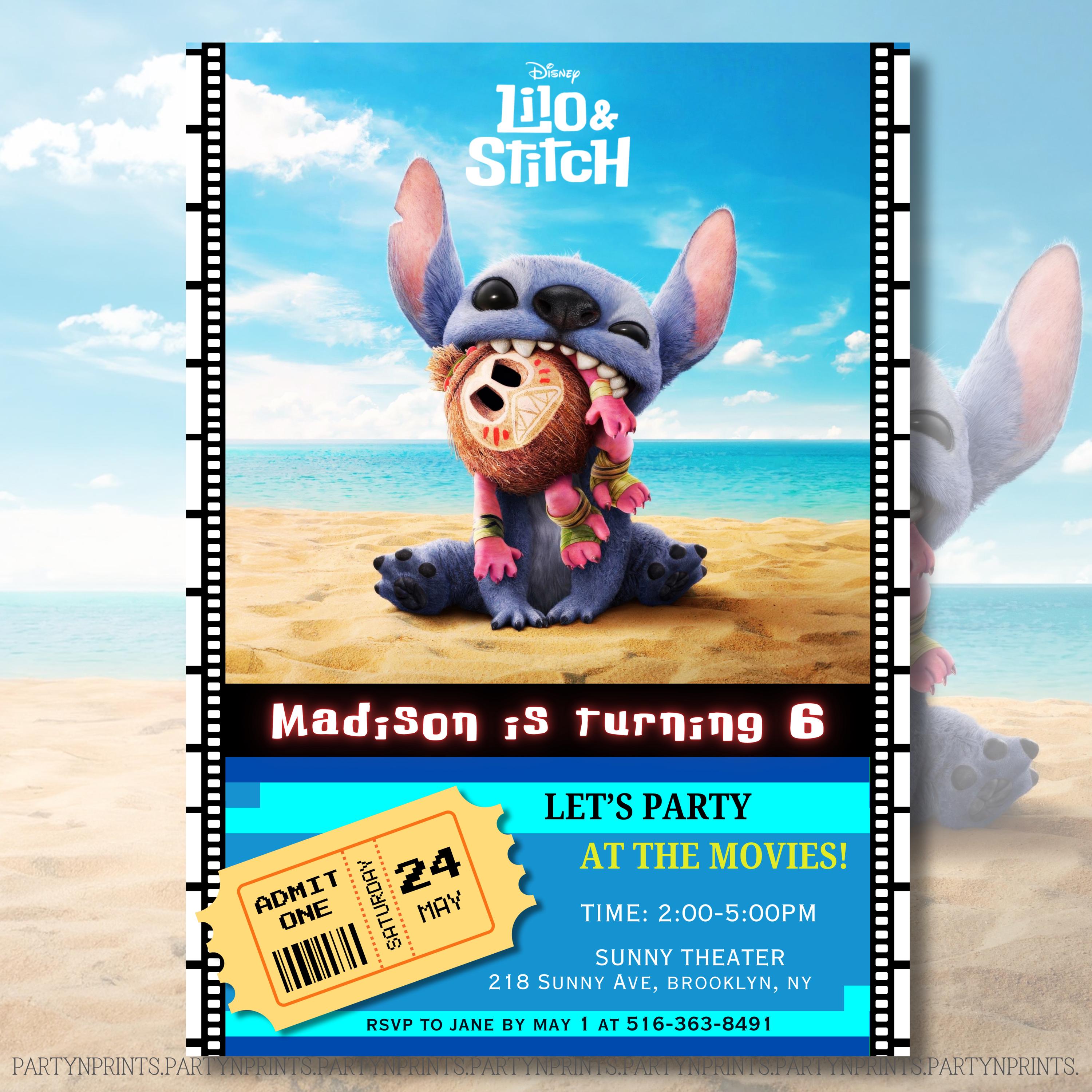 Editable Lilo and Stitch Movie Ticket Birthday Party Invitation, Stitch ...