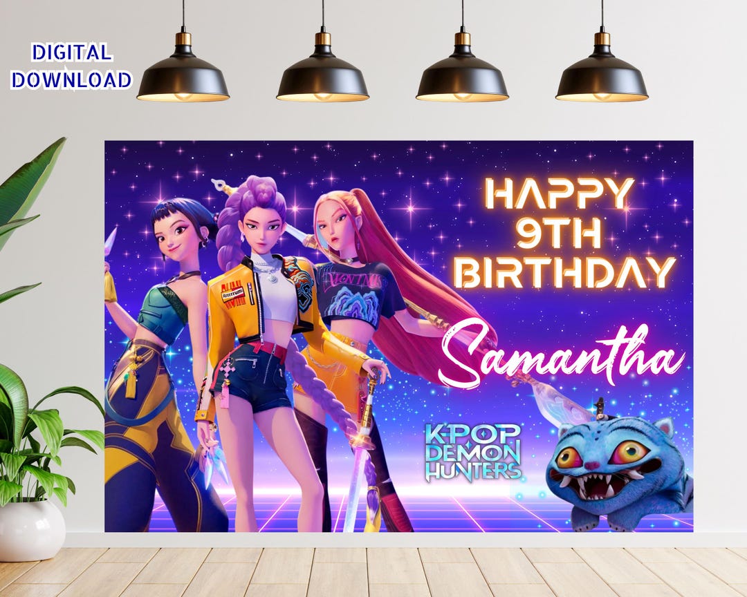 K-pop Demon Hunters Birthday Backdrop, Demon Hunters Birthday Party ...