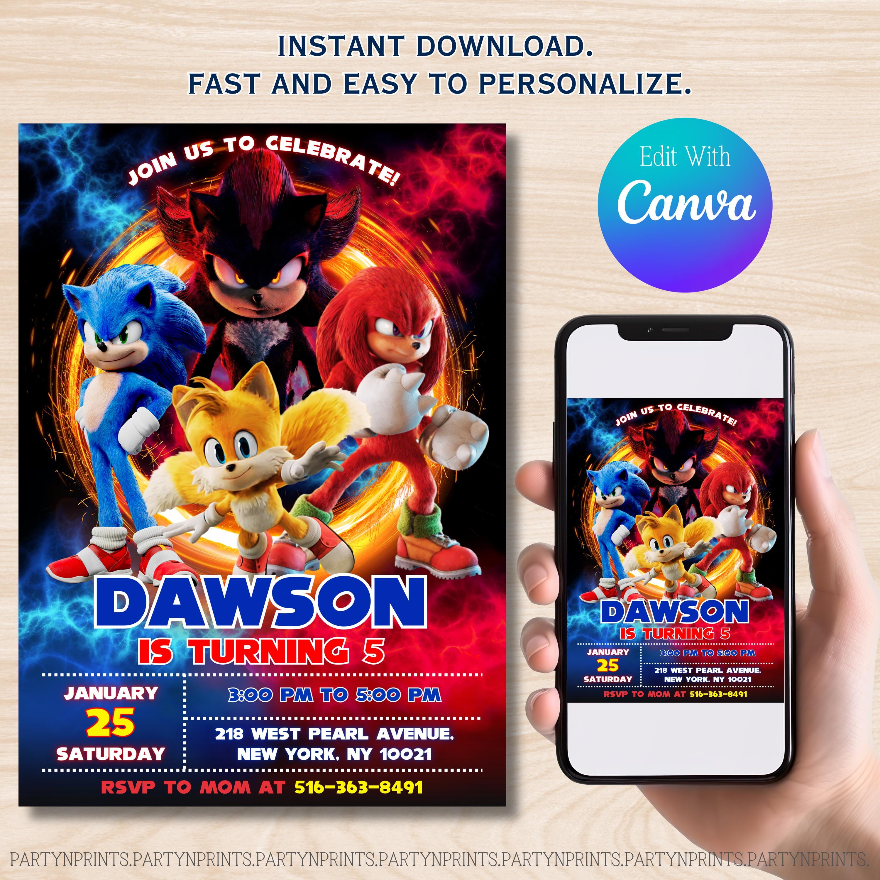 Editable Sonic 3 Invitation,sonic 3 Birthday Template,sonic Birthday ...
