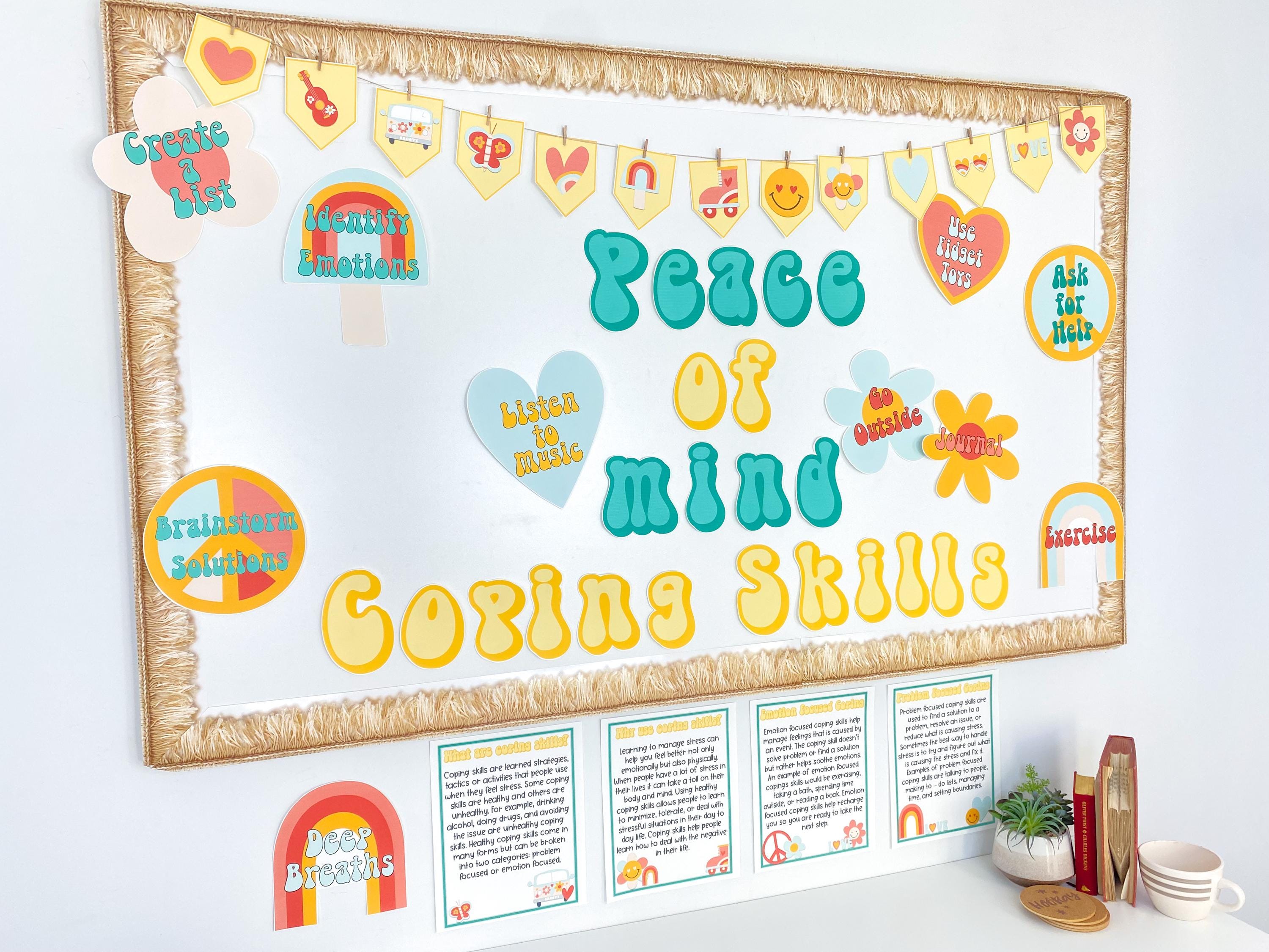 Mental Health Bulletin Board: Groovy Retro Coping Skills (printable DIY ...