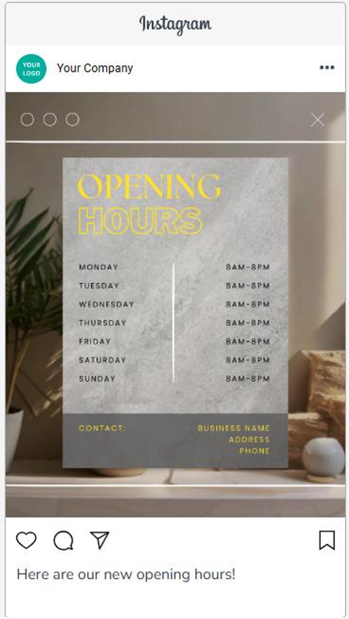 Opening Hours Instagram Post Template - Etsy