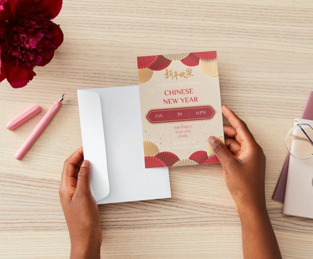 Chinese New Year Invitation Card Template - Etsy