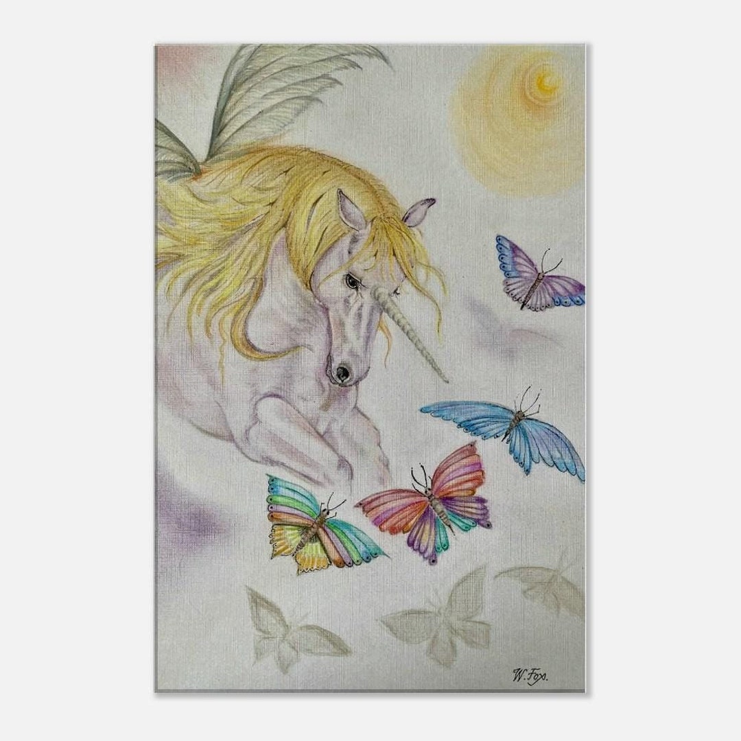 Unicorn and Butterflies. Original Pencil Artwork by Wendy. Ready to ...