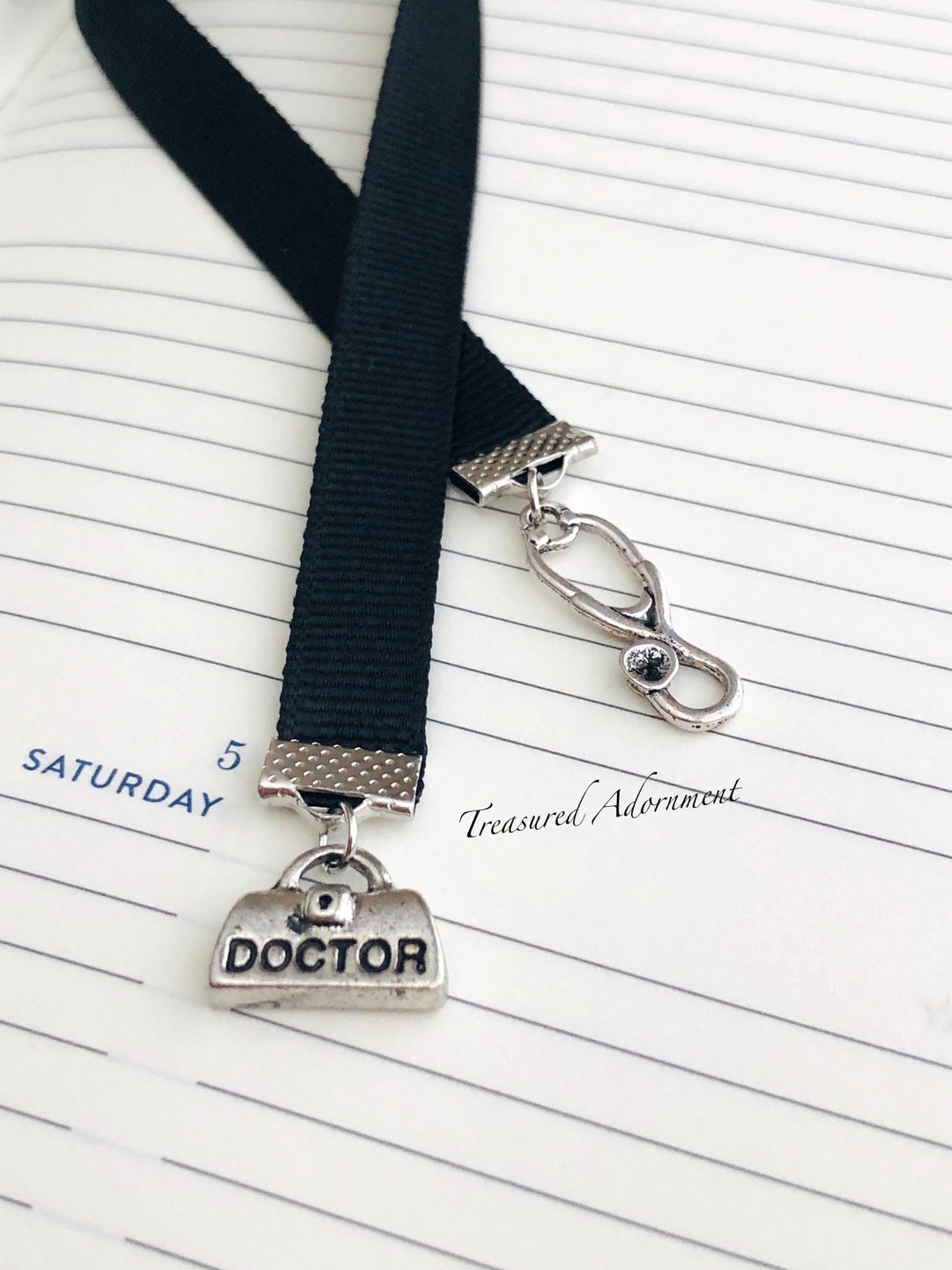 Bookmark, Doctor Bookmark, Silver Charms, Black Ribbon Bookmark , Gift ...