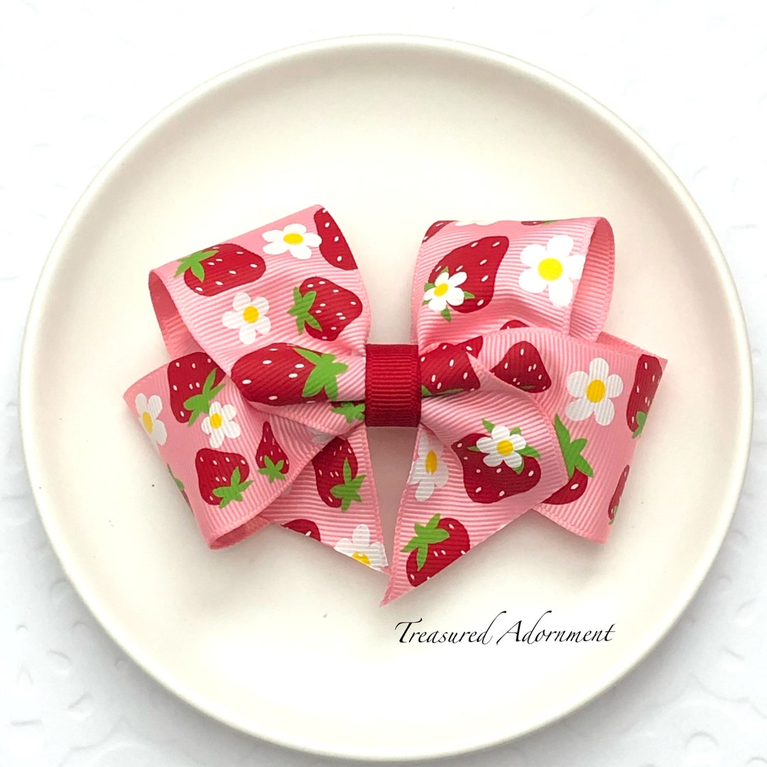 Strawberry Hair Bow, 4 Inch, Boutique Bow, Pink Bow, Baby Headband, Bow ...