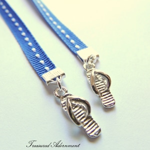 Bookmark, Flip Flops Bookmark, Beach Sandals Bookmark, Blue Stitched ...